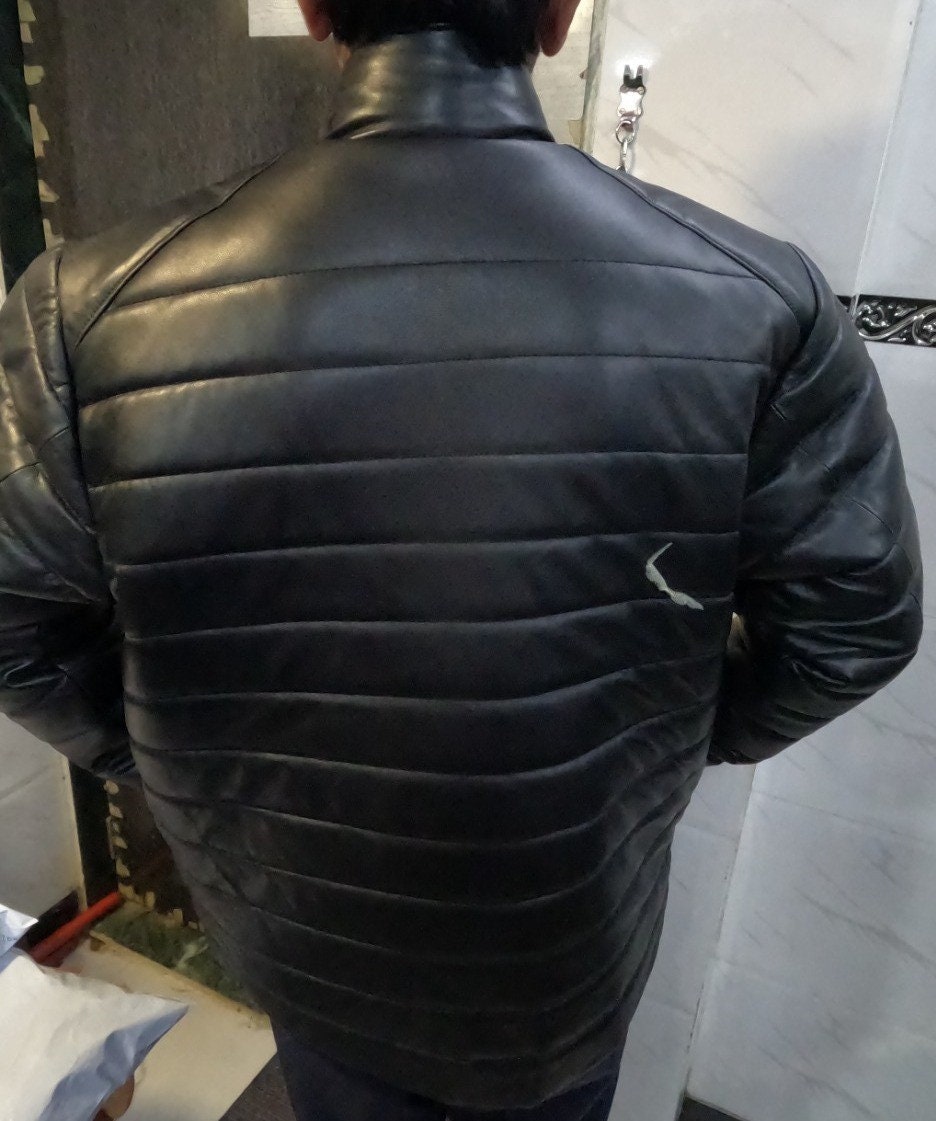 Mens PUFFER LEATHER JACKET | Black Leather Bubble Jacket | Motorcycle ...