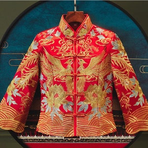 Chinese Embroidery Phoenix Bride Wedding Dress Elegant Cheongsam ...