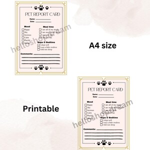 Printable A4 Size Pet Dog Cat Report Cards for Boarding Daycare With ...