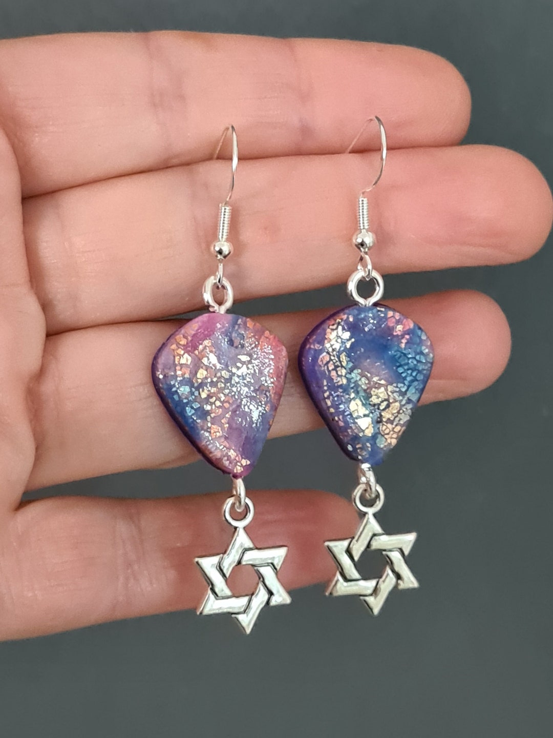 One-of-a-kind Magen David Purple Pink Earrings, Star of David Jewish ...