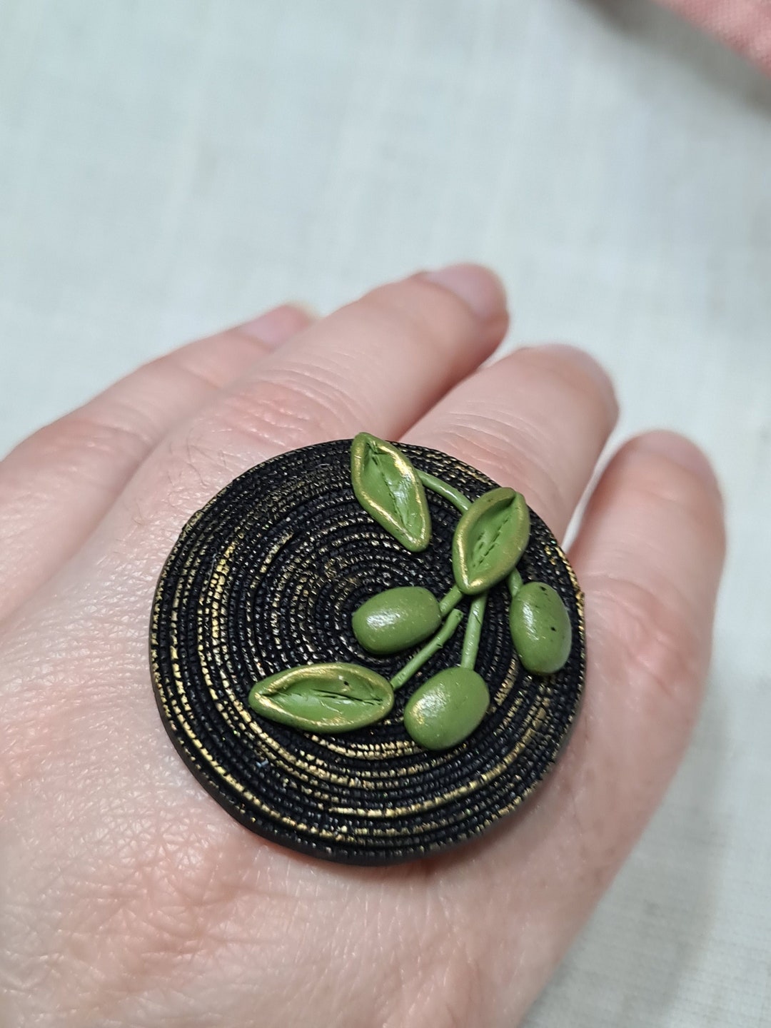 Statement Black Gold Olive Massive Ring / Suitable for Any Size/boho ...