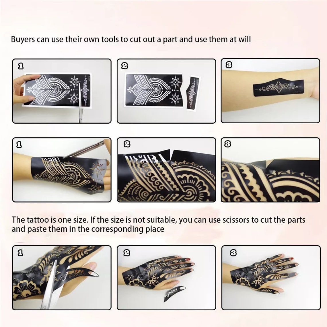 Henna Tattoo Stencils Reusable Self Adhesive Temporary Hand Body Art ...