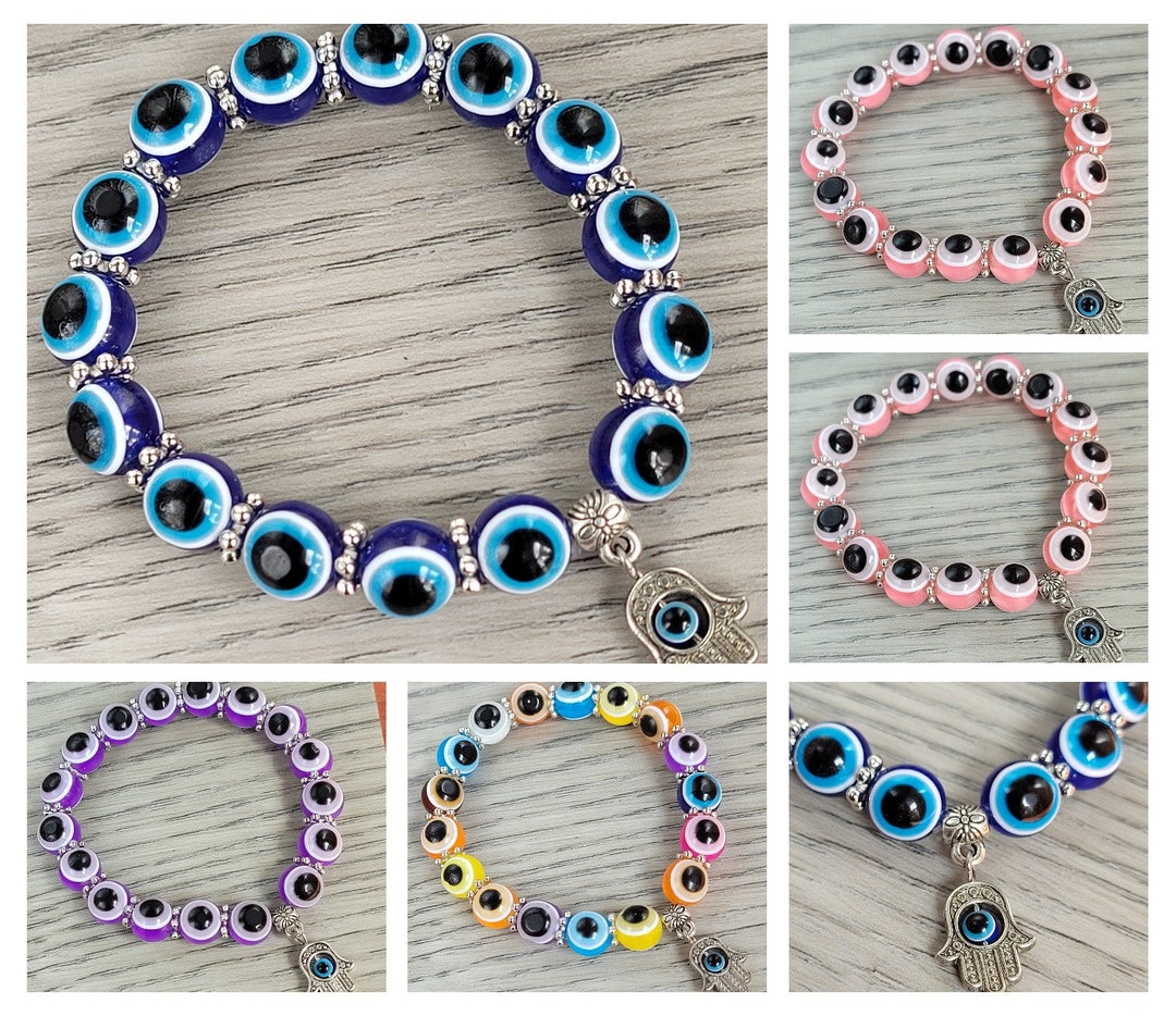 Turkish Hamsa Evil Eye Bead Bracelet - Mal De Ojo - Hamsa Stretch ...