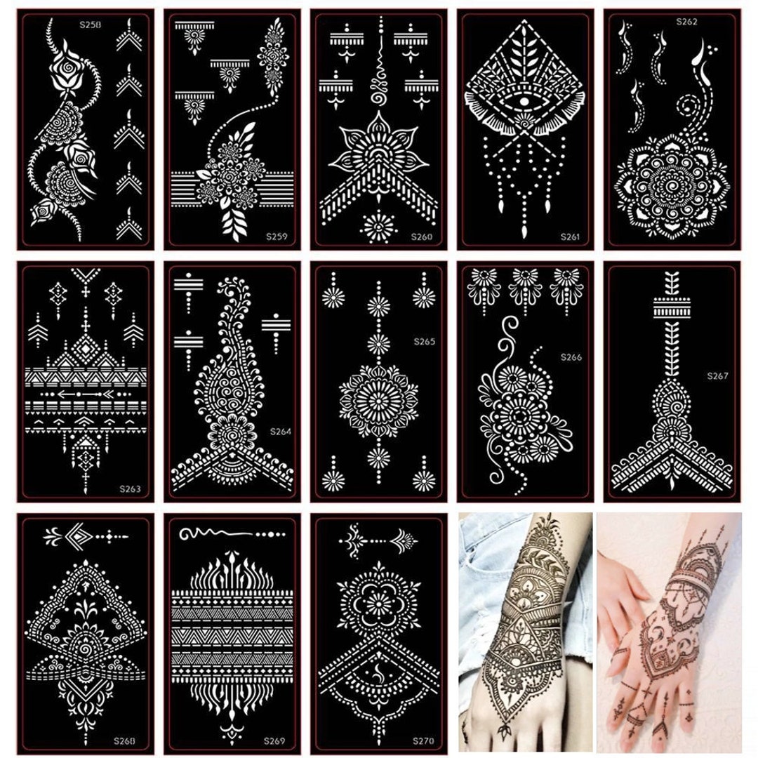 Henna Tattoo Stencils Reusable Self Adhesive Temporary Hand Body Art ...