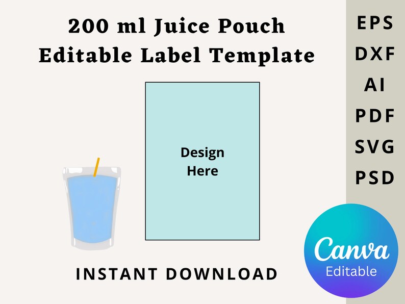 200 Ml Juice Pouch Editable Label Template, DIY, Editable Label, Party ...