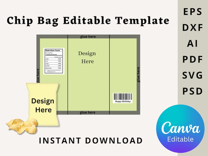 Chips Bag Template 1 Oz, Chips Bag Label, Template for Silhouette ...