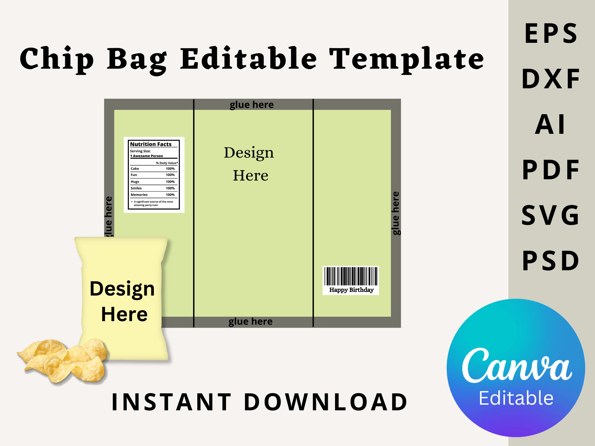 Chips Bag Template 1 Oz, Chips Bag Label, Template for Silhouette ...
