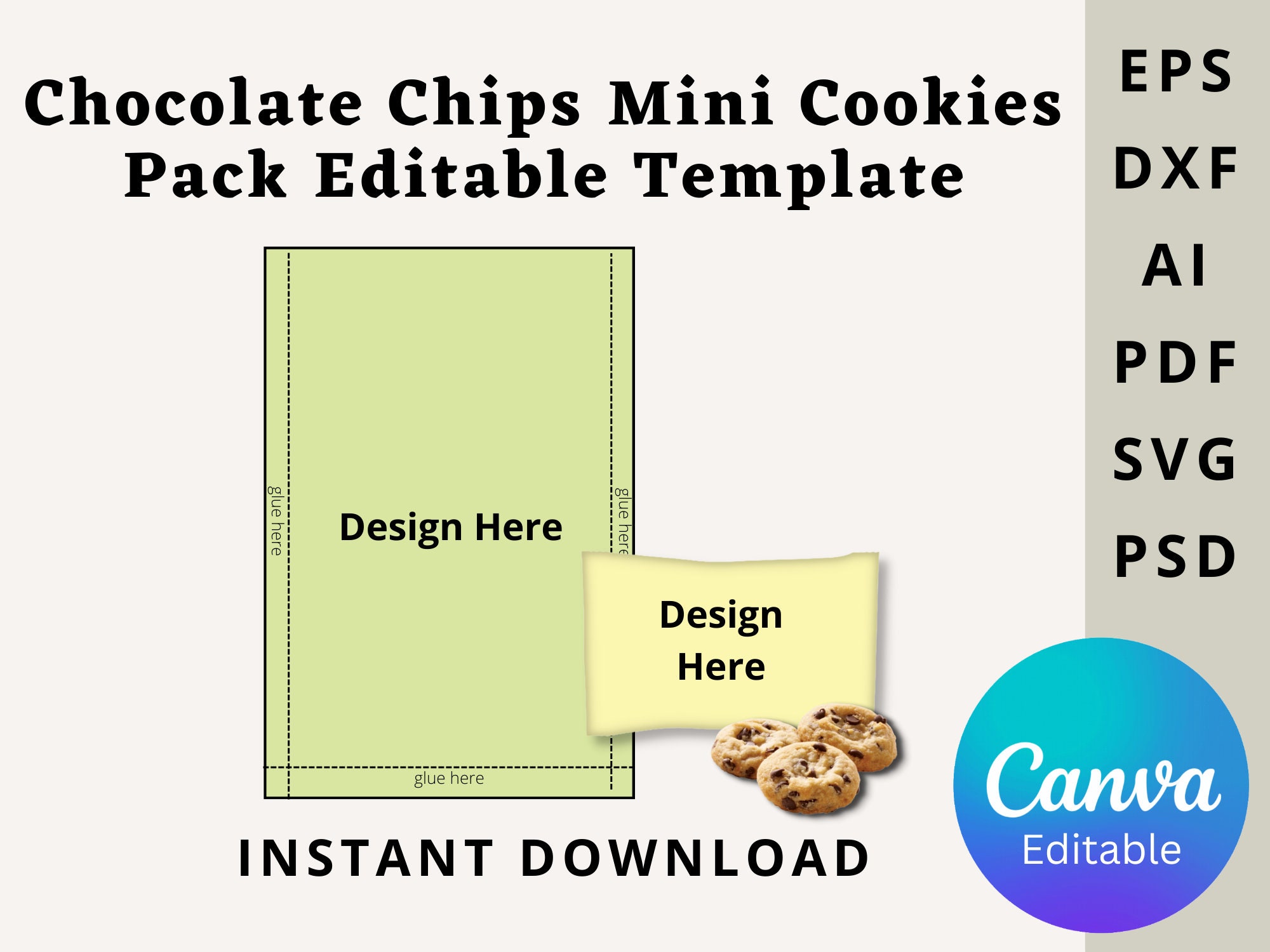 Choco Chip Mini Cookies Wrapper Template, DIY, Editable Label, Party ...
