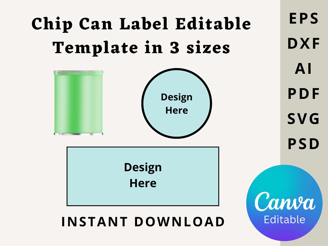 Chips Can Label Editable Template, Chip Can Label 3 Sizes, Template for ...