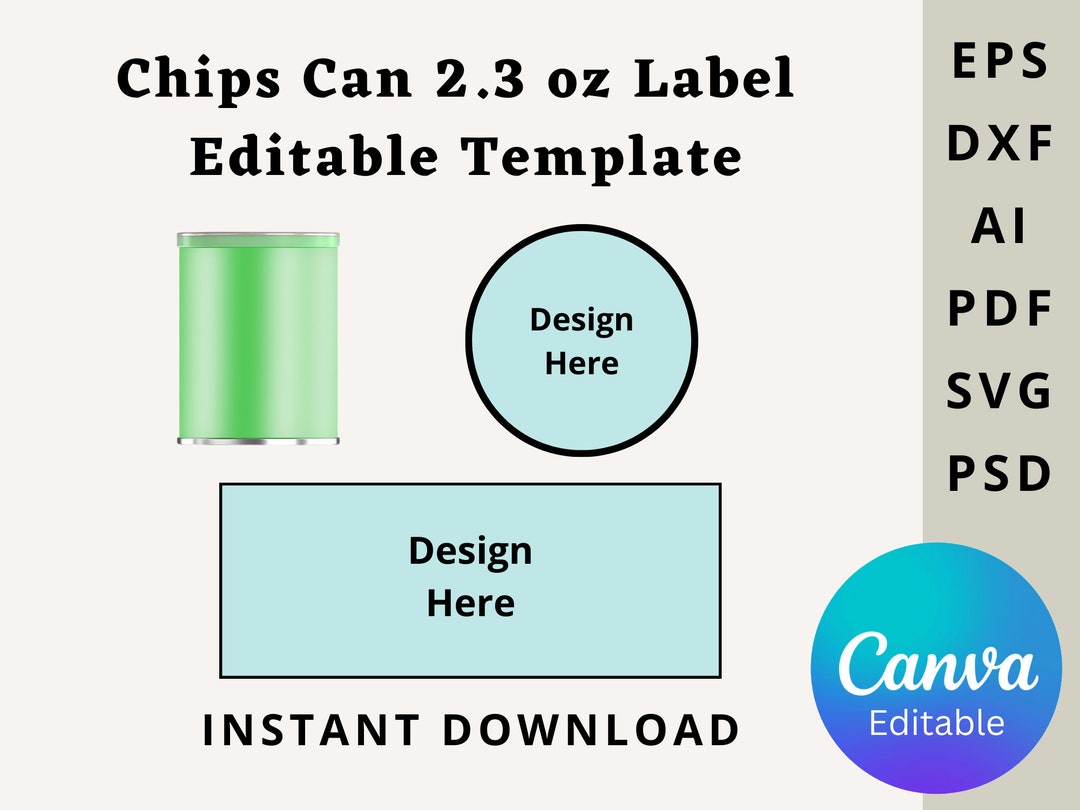 Chips Can 2.3 Oz Editable Label Template, DIY, Editable Label, Party ...