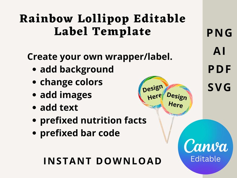Lollipop Label Template, 5 Oz Rainbow Lollipop Label Template for ...