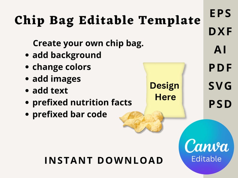 Chips Bag Template 1 Oz, Chips Bag Label, Template for Silhouette ...