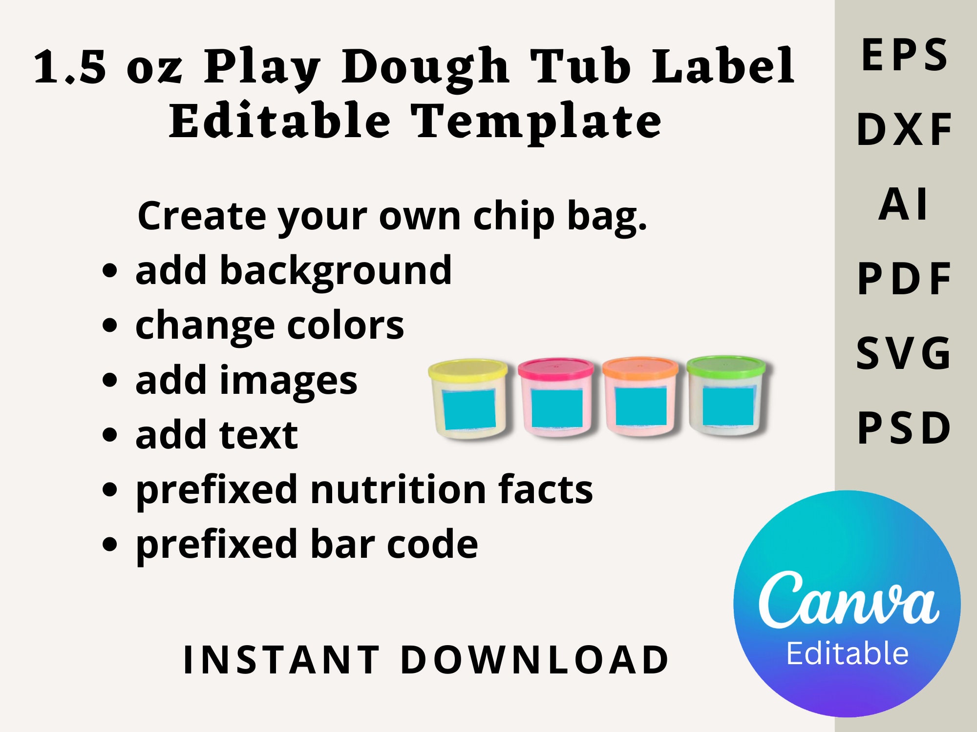Play Dough 1.5 Oz Container Label Editable Template, SVG and PNG Files ...