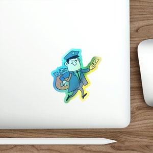 Holographic Mailman Delivery Man USPS Sticker, Cute Postal Mailbox ...
