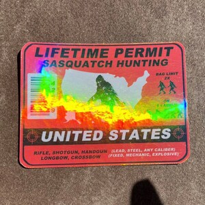 USA Bigfoot Sasquatch Hunting Permit Funny Sticker Glossy or ...