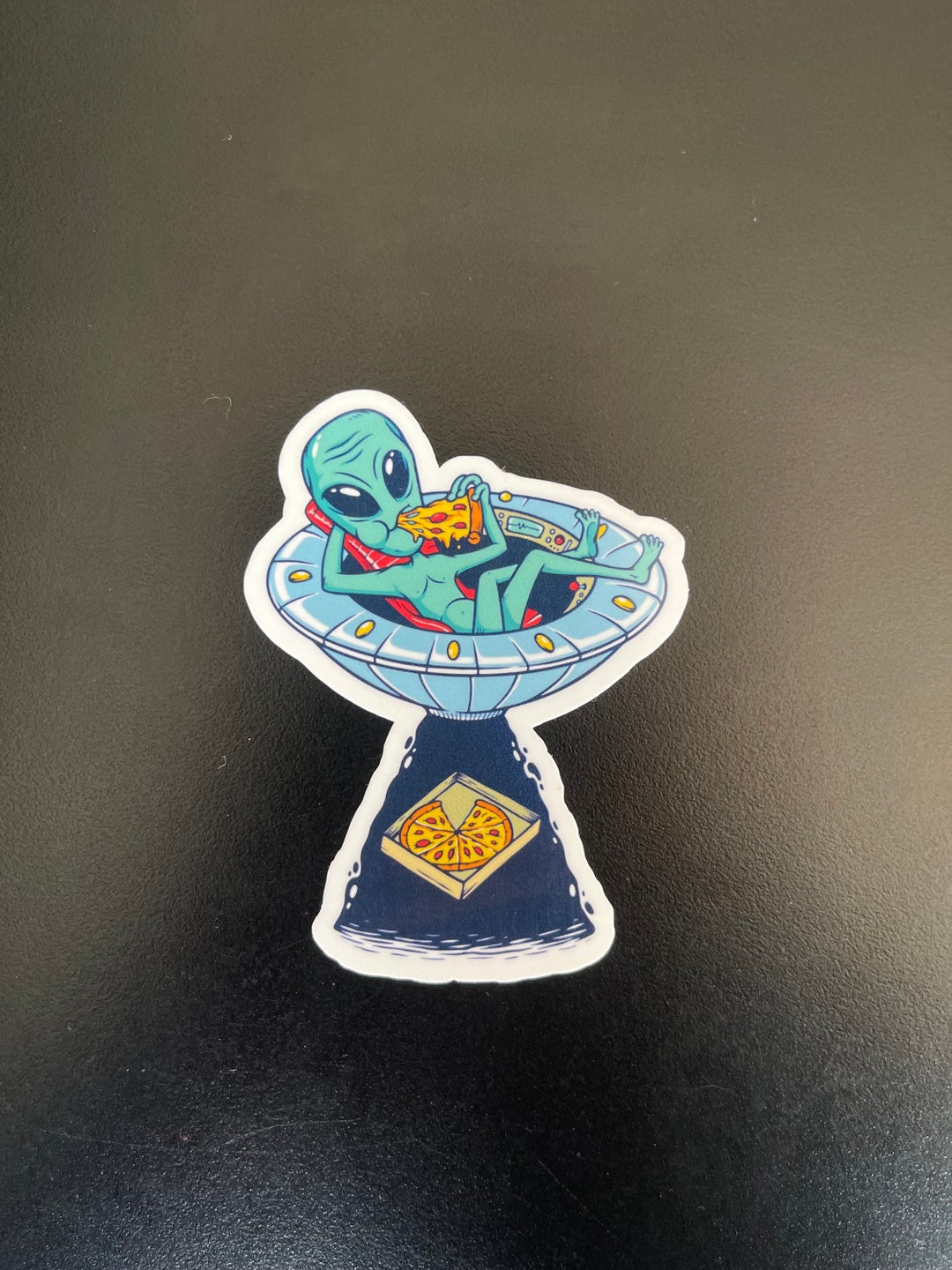 Blue-green Alien Pizza Party UFO Sticker Cute Cartoon Extraterrestrial ...