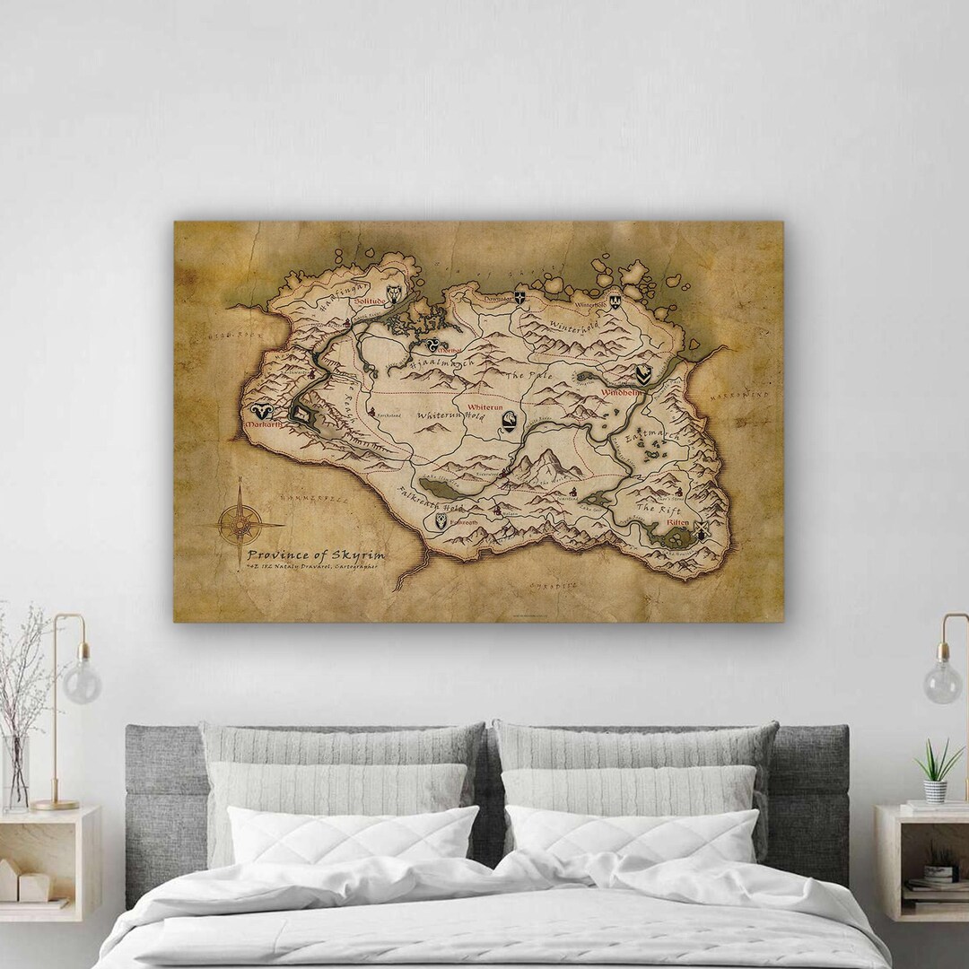 Skyrim Map Canvas Wall Art Hanger, Hanging Skyrim Art, Living Room ...