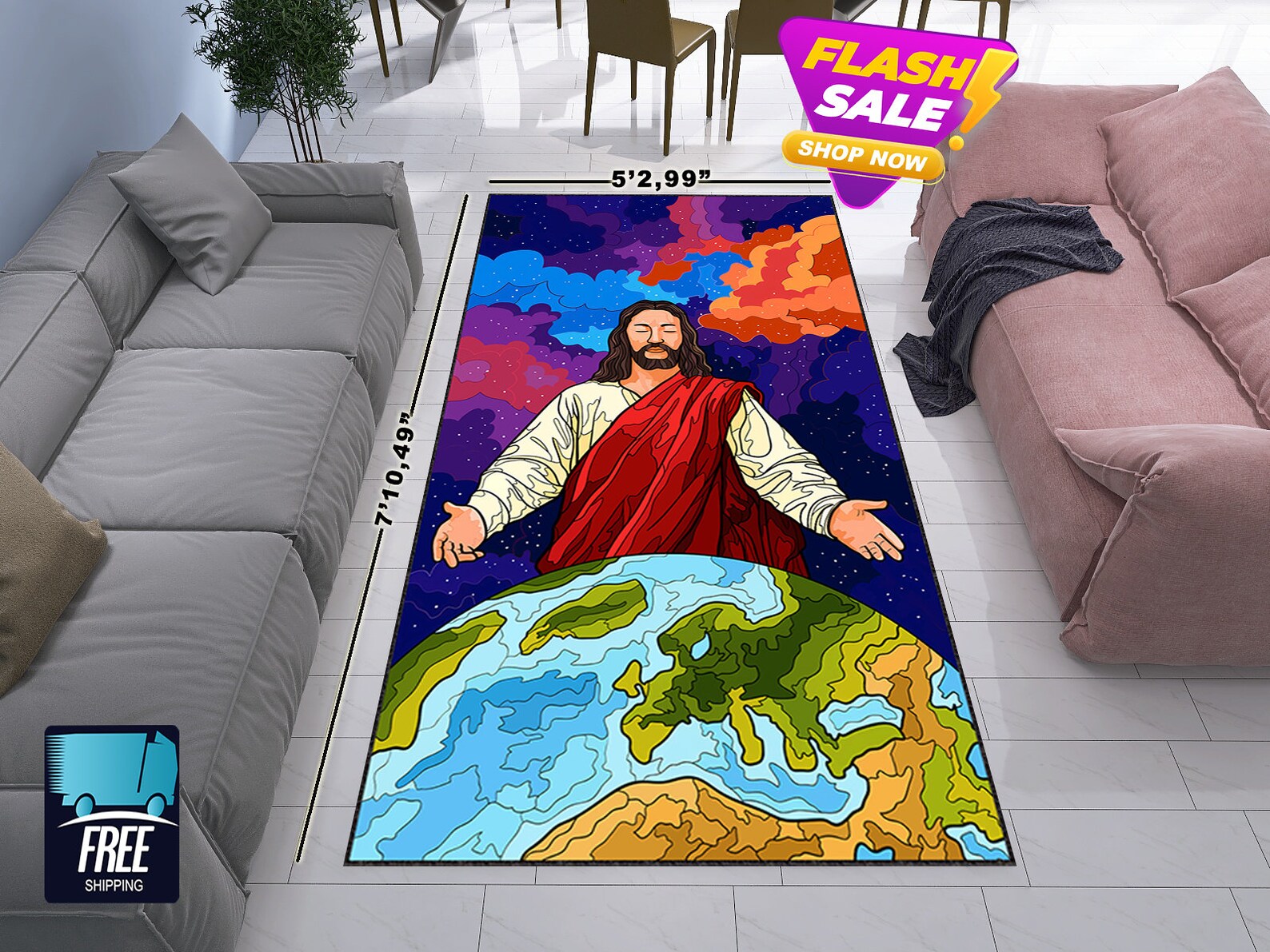 Jesus Christ Rug,jesus Christ and World Rug,digital Designed Rug ...
