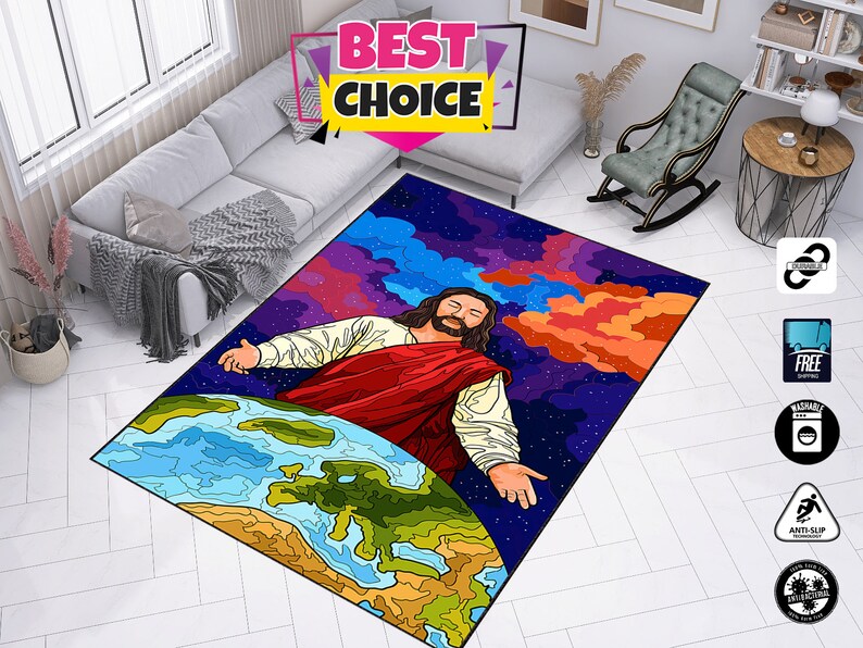 Jesus Christ Rug,jesus Christ and World Rug,digital Designed Rug ...