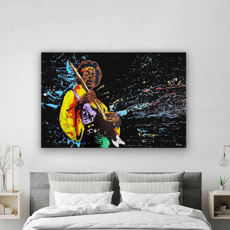 Vibrant Guitarist Jimi Hendrix Wall Art Painting – Bold Yellow and ...