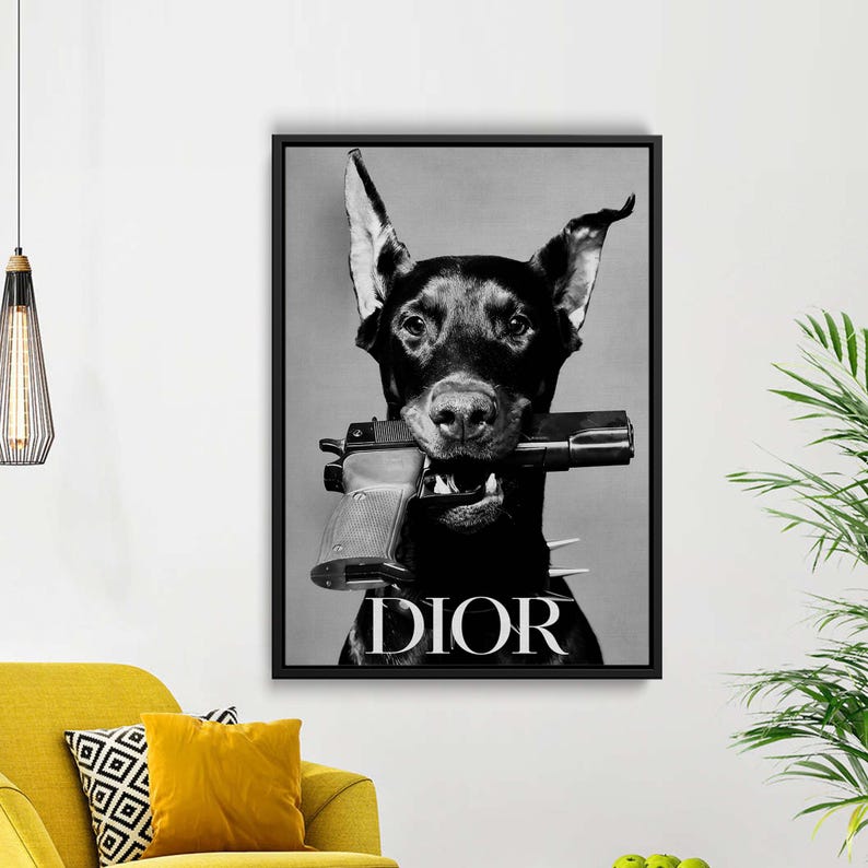 Vintage Doberman Canvas, Luxury Fashion Poster, Black and White Wall ...