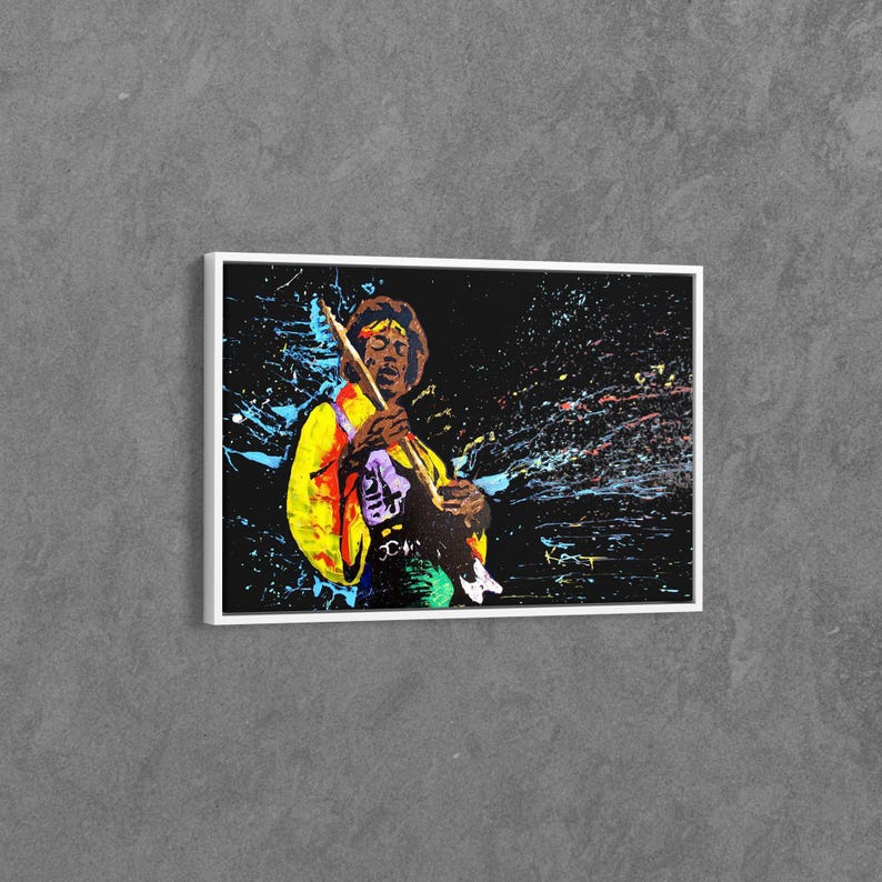 Vibrant Guitarist Jimi Hendrix Wall Art Painting – Bold Yellow and ...