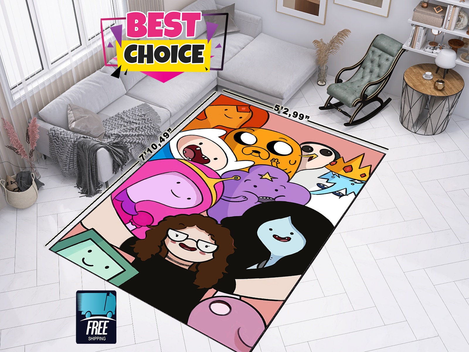 Adventure Time Rugcartoon Patterned Rugbedroom Rugliving - Etsy