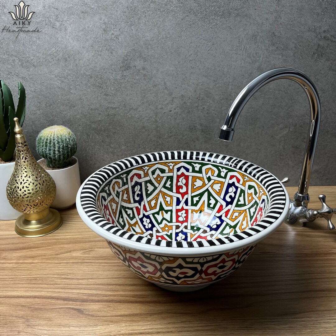 Nature's Palette Hand-painted: Moroccan Ceramic Basins in Earthy Hues ...