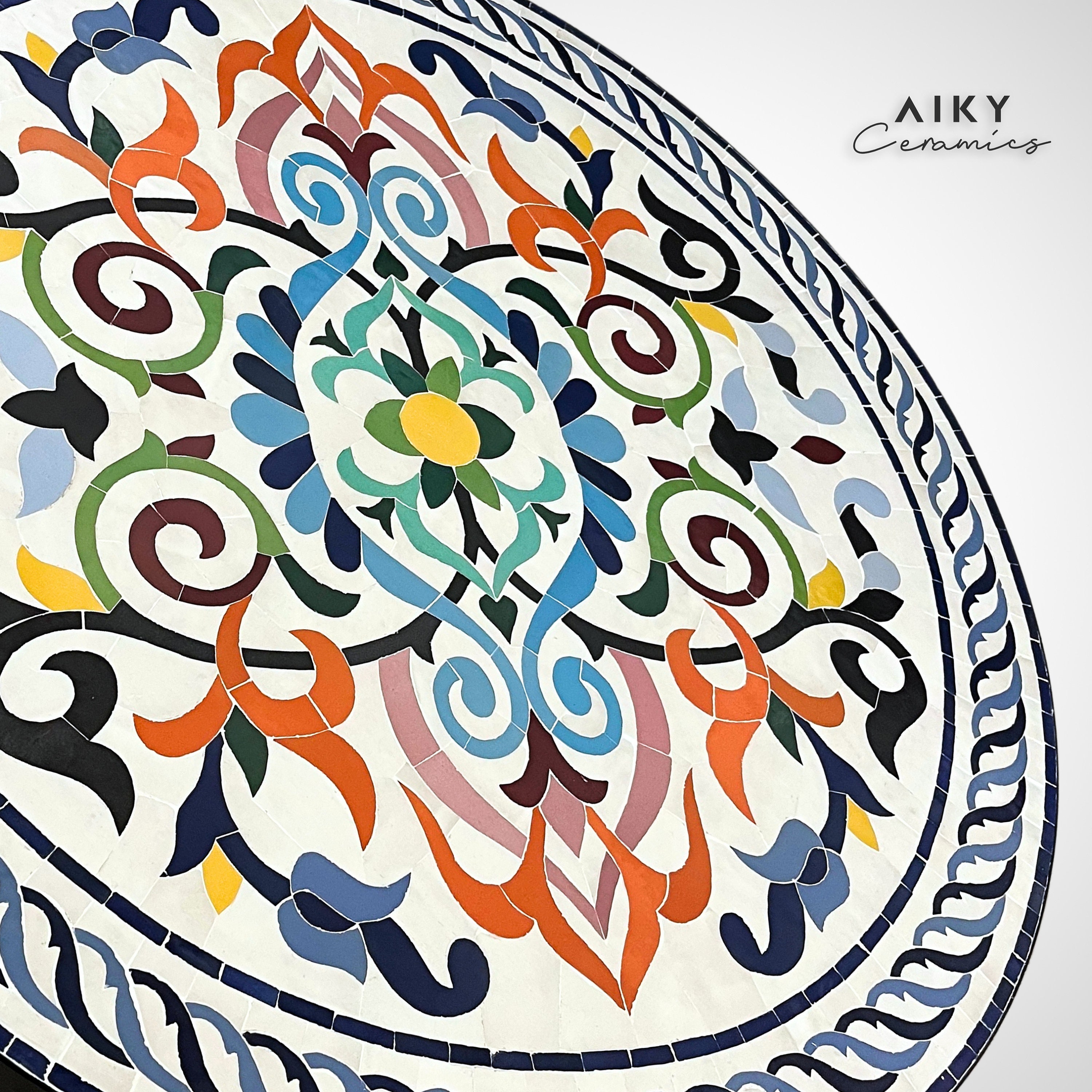 Handcrafted Moroccan Zellige Mosaic Table With Vibrant Floral Patterns ...