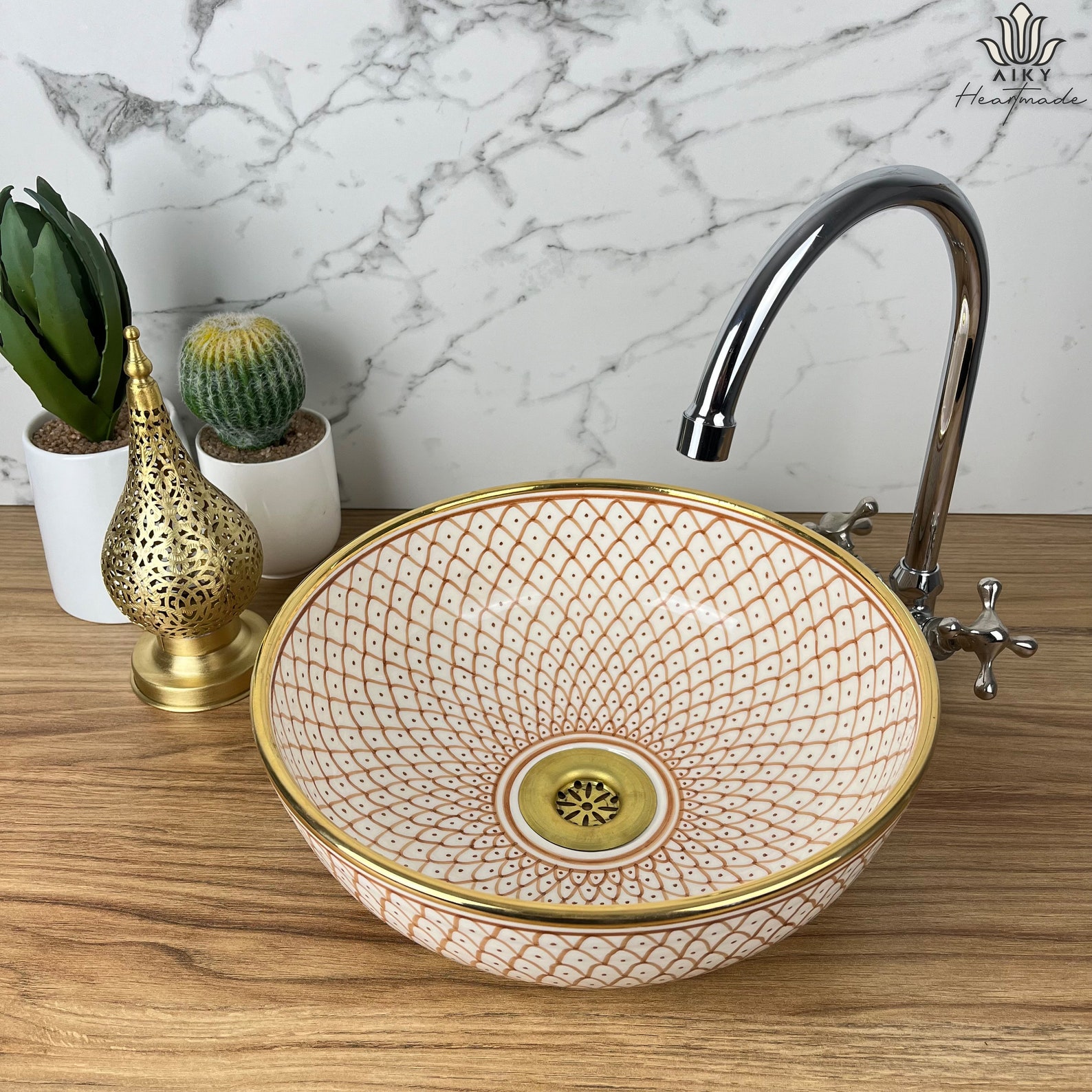 Elegant Hand-painted Ceramic Basin With 14K Gold Touches - Bespoke ...