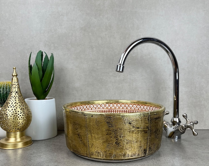 Elegant Turquoise Blue Hand-painted Ceramic Basin With 14K Gold Touches ...