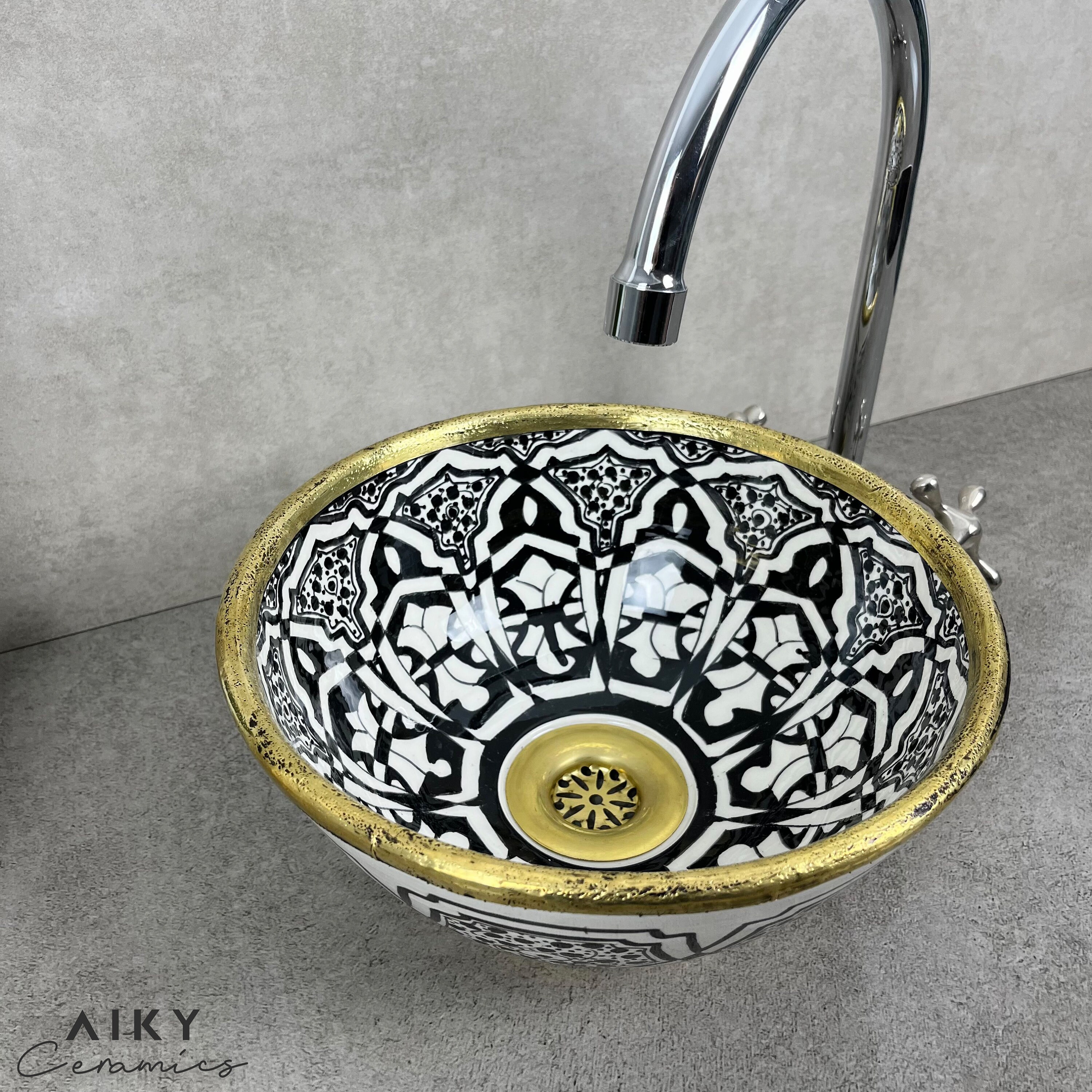 Hand-painted Moroccan Ceramic Basin With Brushed Copper Contour and ...