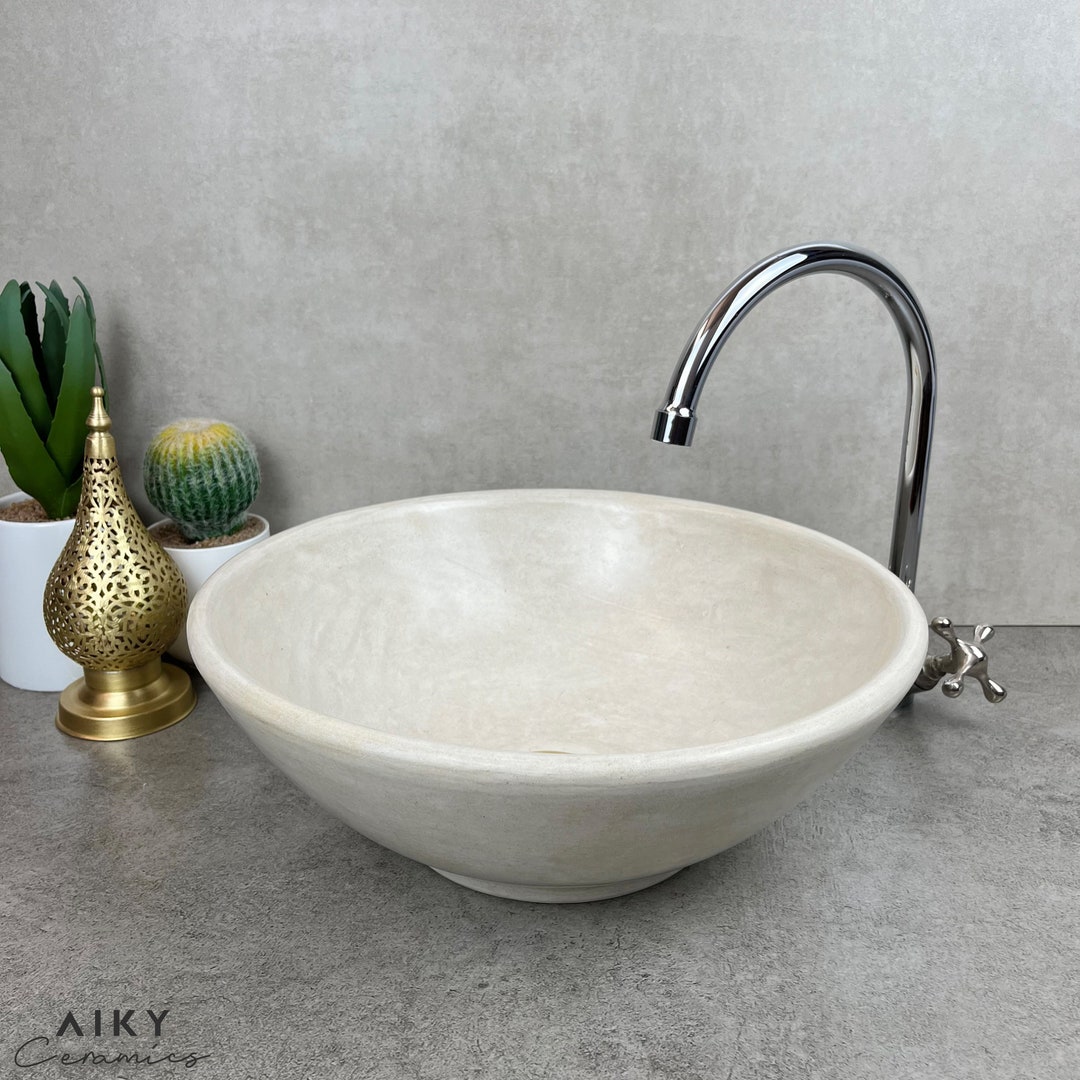 Elegant Semi-matte Off-white Tadelakt Wash Bowl Handcrafted White ...