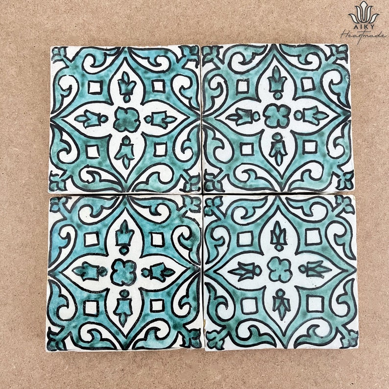 10 Turquoise Artisanal 4x4 Moroccan Zellige Beldi Tiles Infuse Your ...