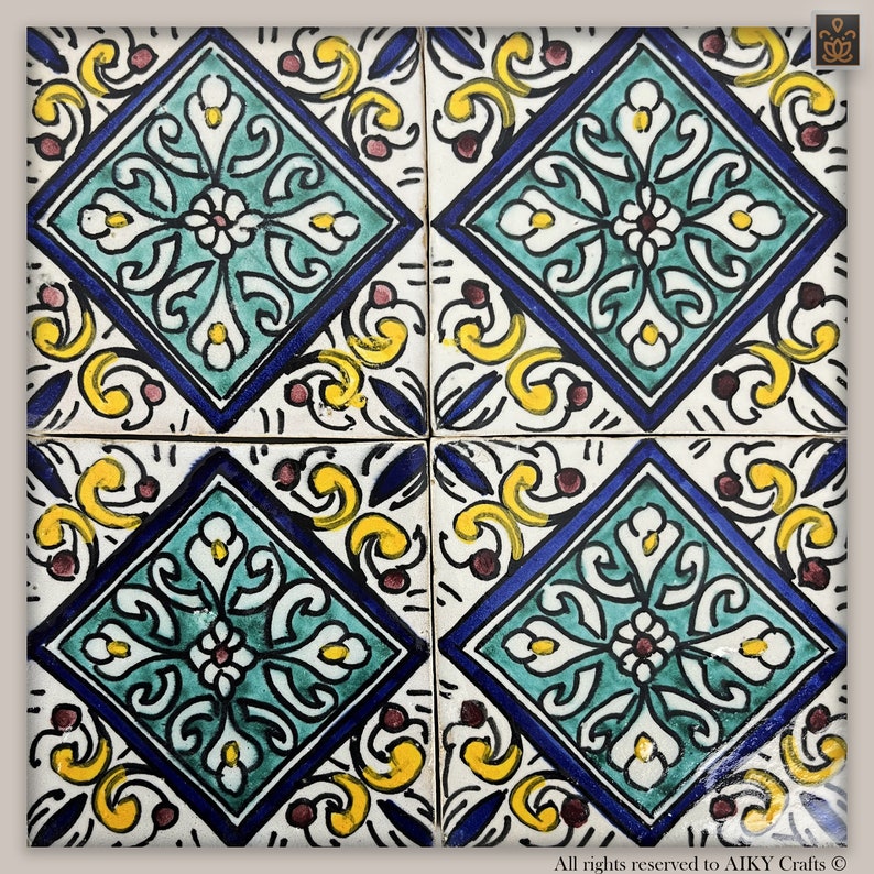 Handcrafted Moroccan Zellige Beldi 4"x4" - Exquisite Hand-painted Tiles ...