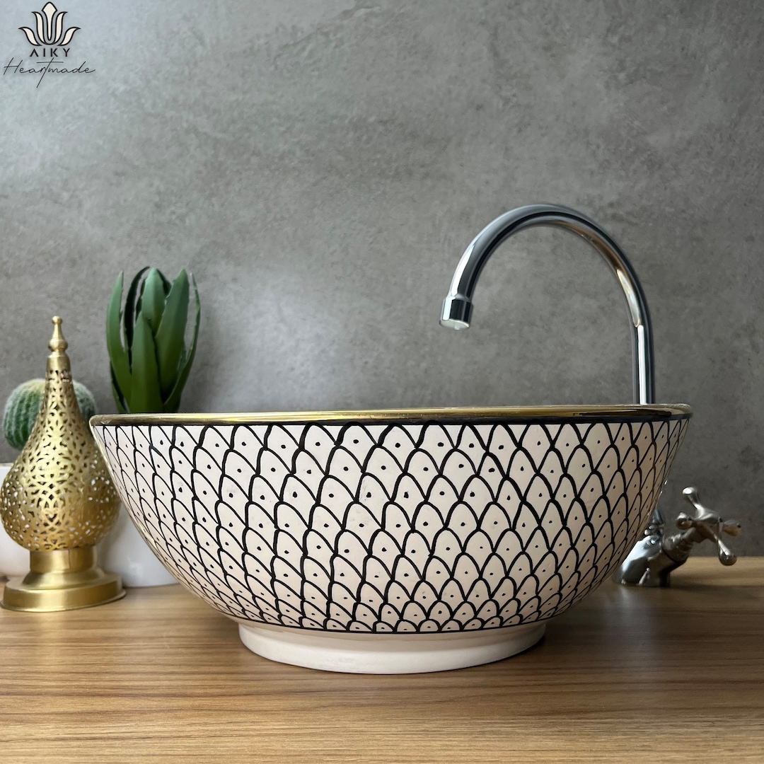 Artisanal Excellence: Handcrafted & Hand-painted Ceramic Sink With 14K ...