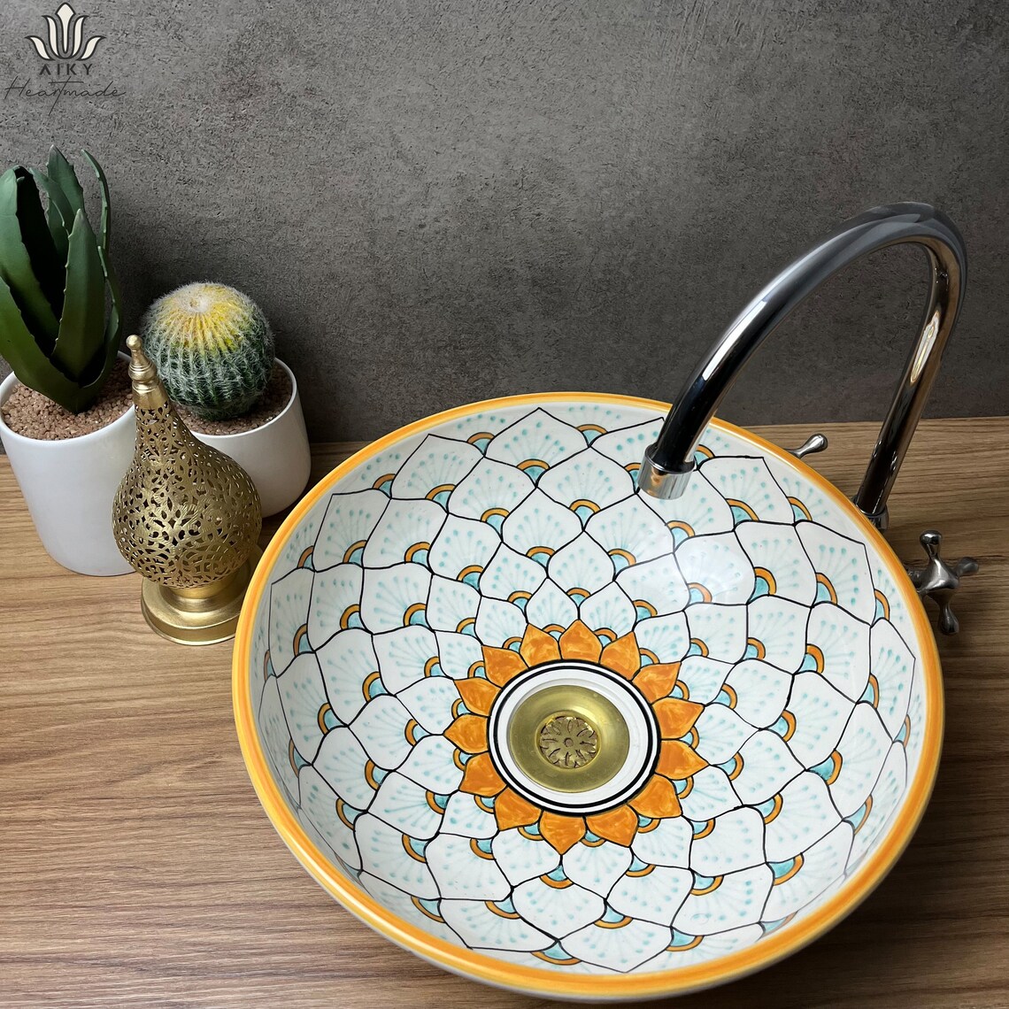 Moroccan Masterpiece: Handmade & Hand-painted Ceramic Sink, Artisanal ...