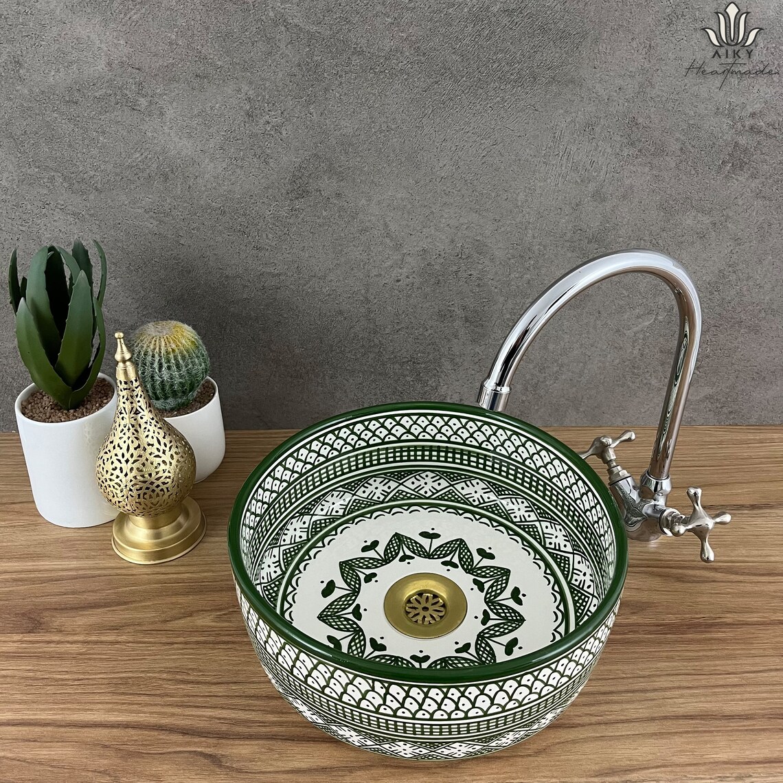 Midnight Opulence: Artisan-crafted Hand-painted Moroccan Ceramic Basin ...