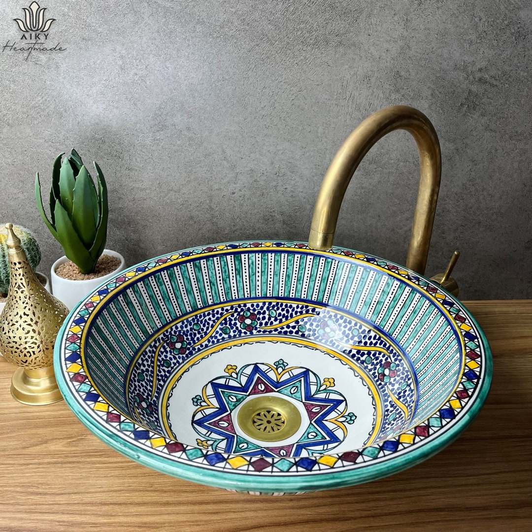 Moroccan Mosaic: Handcrafted Ceramic Basin in Hues of Moroccan Artistry ...