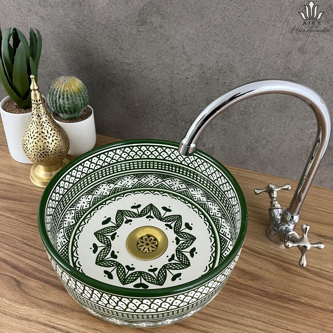 Midnight Opulence: Artisan-crafted Hand-painted Moroccan Ceramic Basin ...