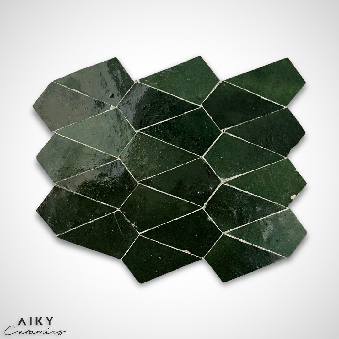 Emerald Elegance: Handcrafted Moroccan Zellige Mosaic Tiles in Diamond Splendor - Verdant ...