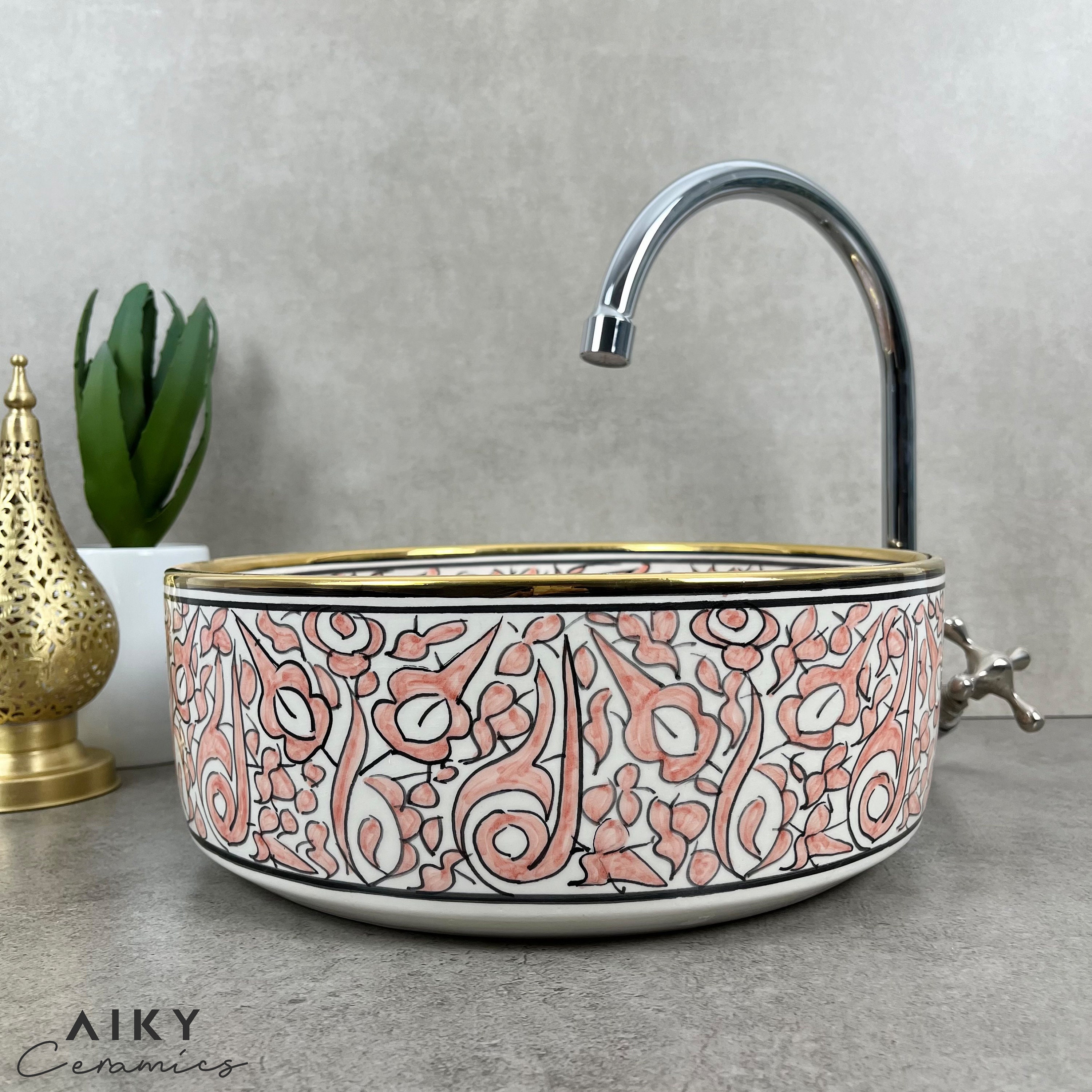 Hand-painted Moroccan Basin With Gilded Accents - Custom Artisanal ...