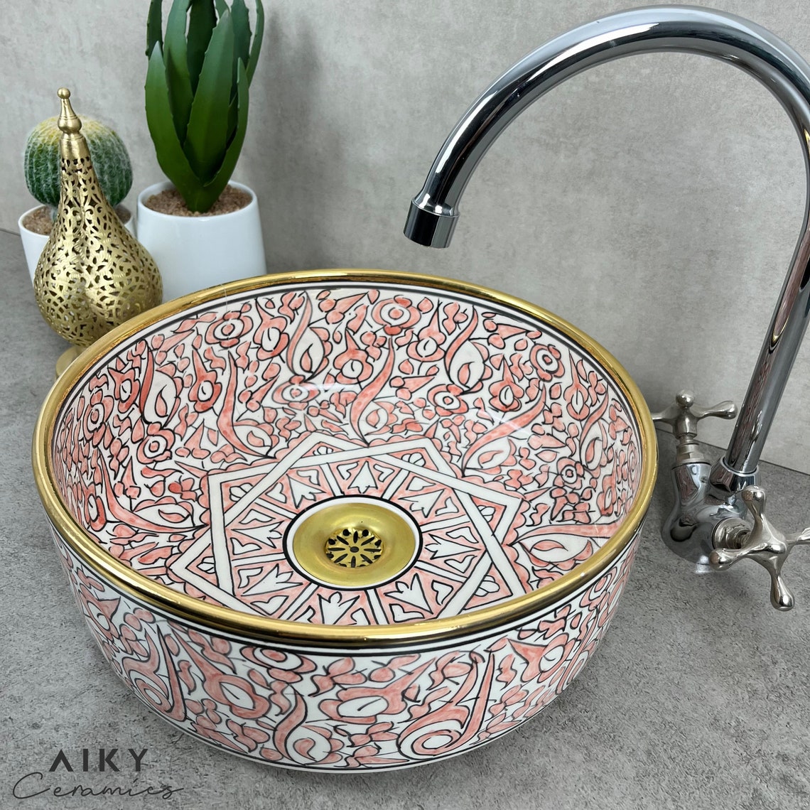 Hand-painted Moroccan Basin With Gilded Accents - Custom Artisanal ...