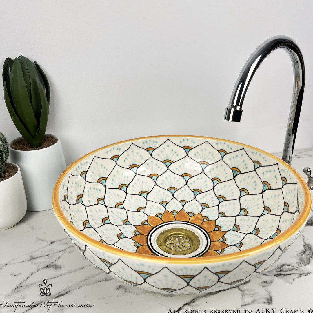 Moroccan Masterpiece: Handmade & Hand-painted Ceramic Sink, Artisanal ...