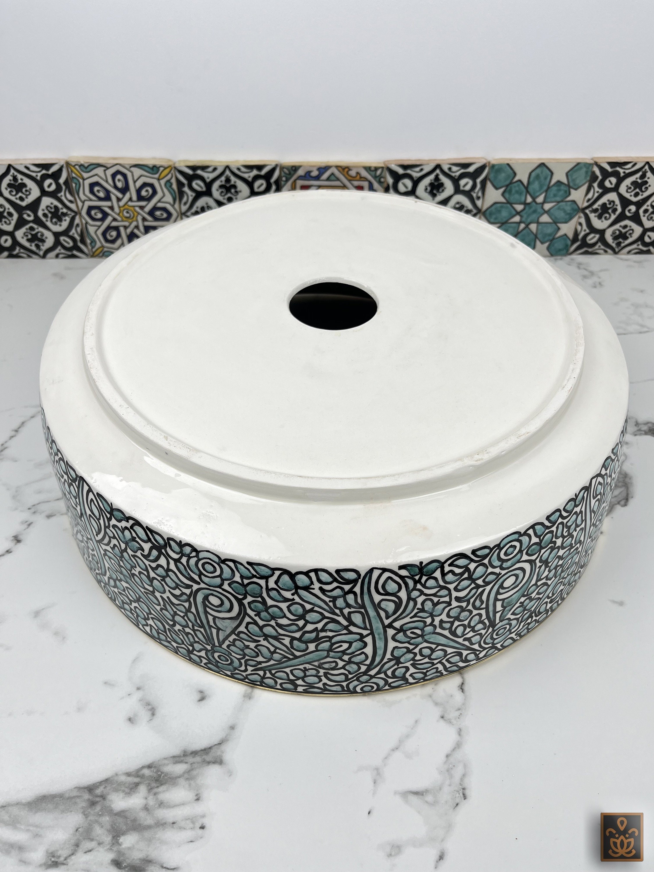 Elegant Turquoise Blue Hand-painted Ceramic Basin With 14K Gold Touches ...