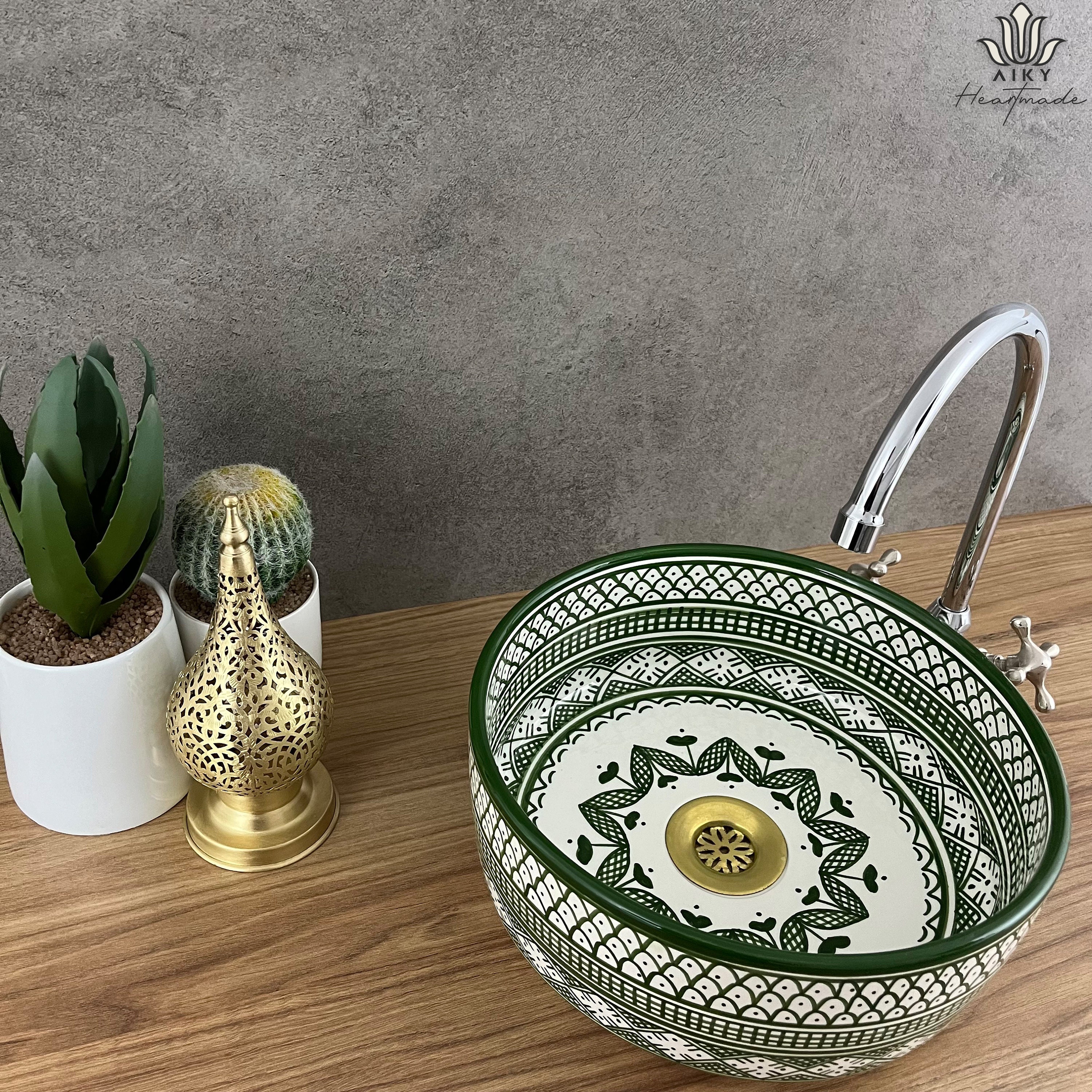 Midnight Opulence: Artisan-crafted Hand-painted Moroccan Ceramic Basin ...
