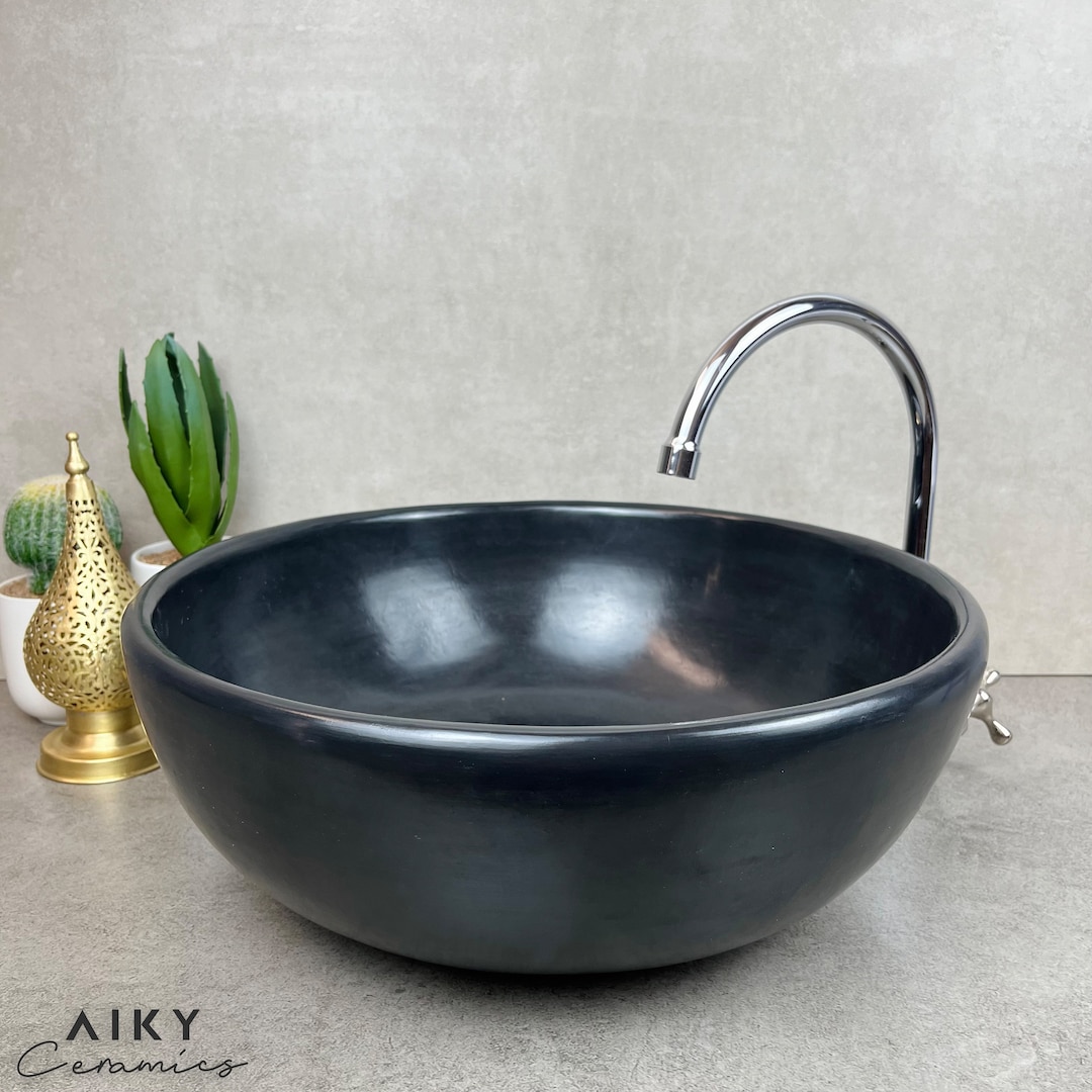 Luxury Black Tadelakt Wash Bowl Handcrafted Moroccan Artisan Terracotta ...