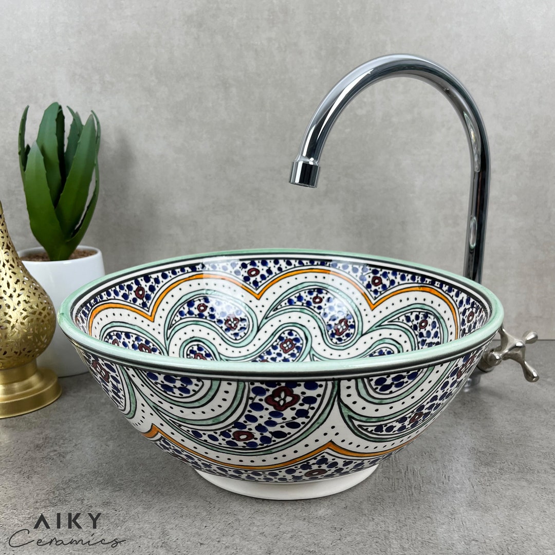 Exquisite Moroccan Ceramic Basin: Handcrafted Artistry in a Spectrum of ...
