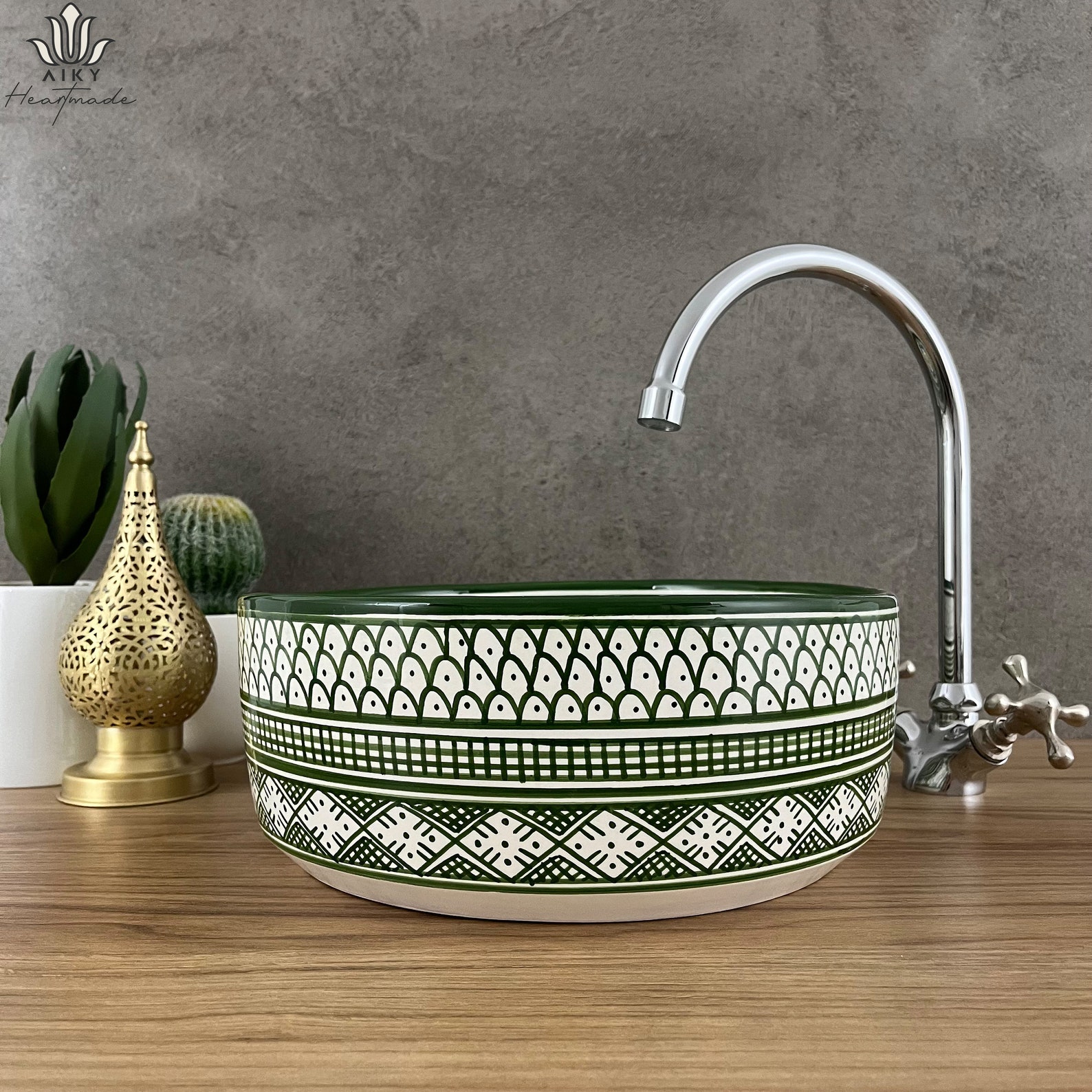 Midnight Opulence: Artisan-crafted Hand-painted Moroccan Ceramic Basin ...