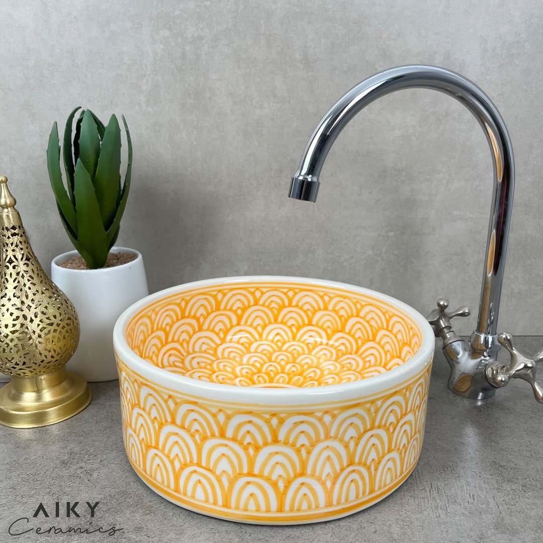 Sunset Glow: Hand-painted Moroccan Basin With Vibrant Orange Motifs ...